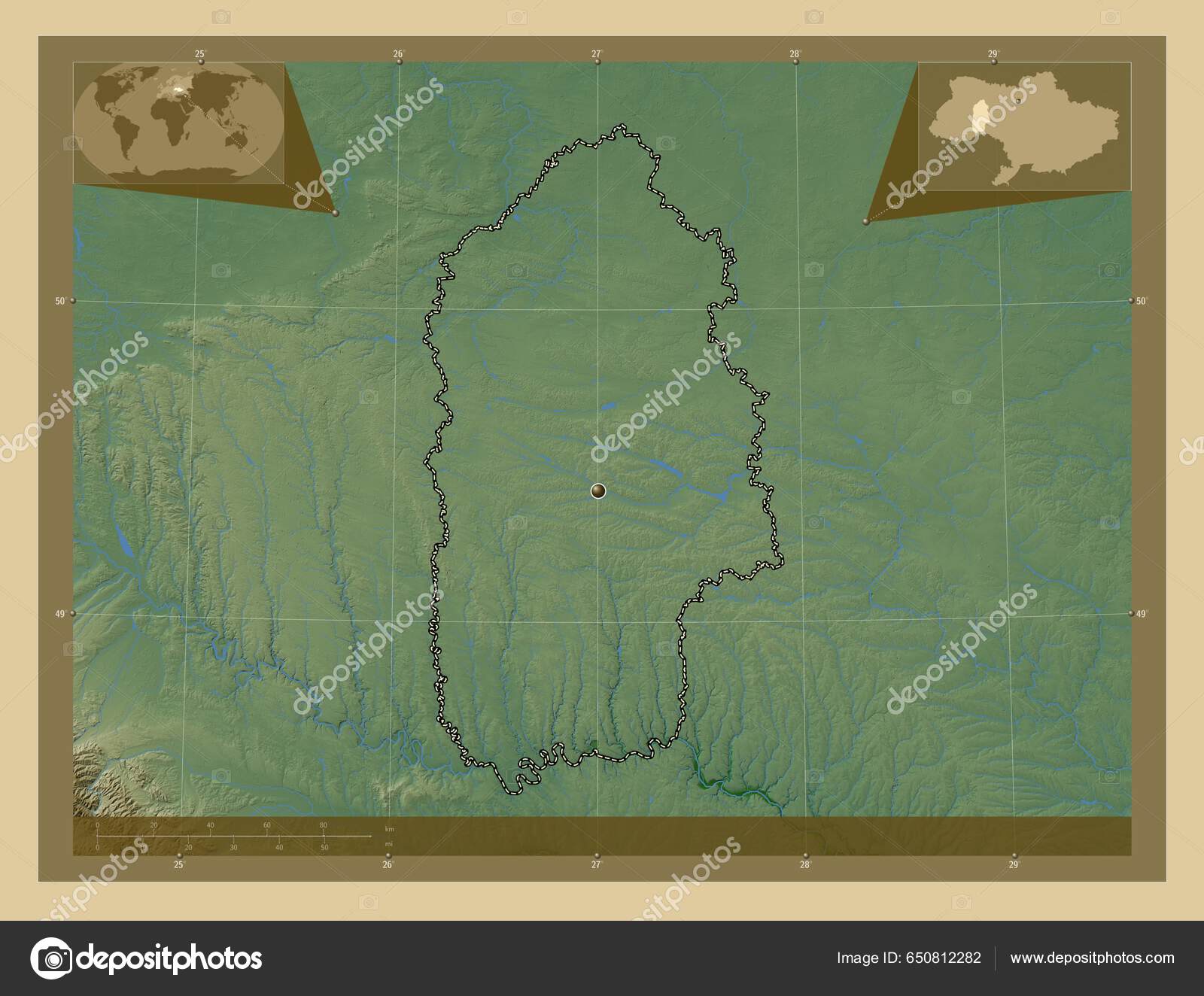 Khmel'nyts'kyy Region Ukraine Colored Elevation Map Lakes Rivers Corner ...