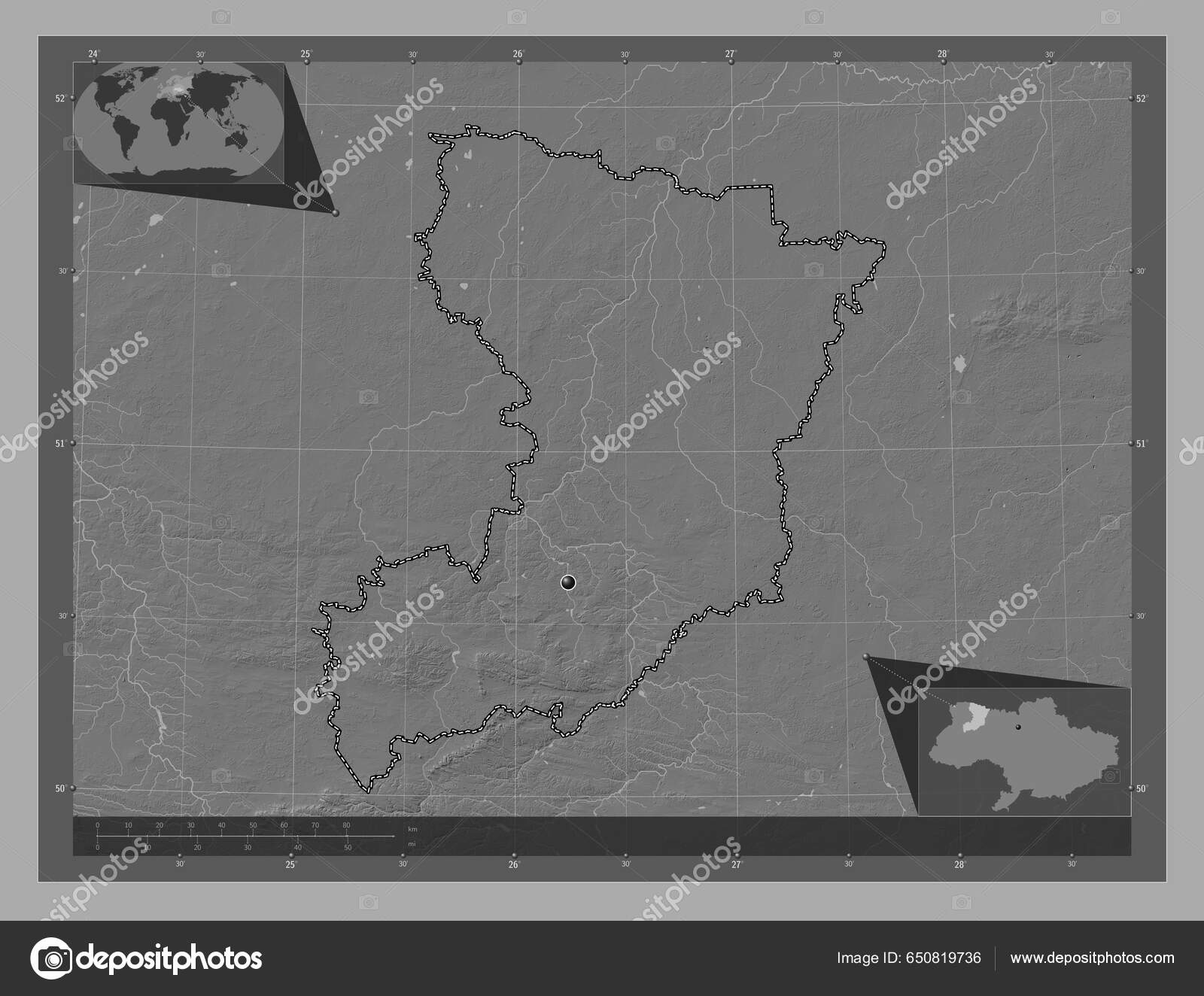 Rivne Region Ukraine Bilevel Elevation Map Lakes Rivers Corner ...