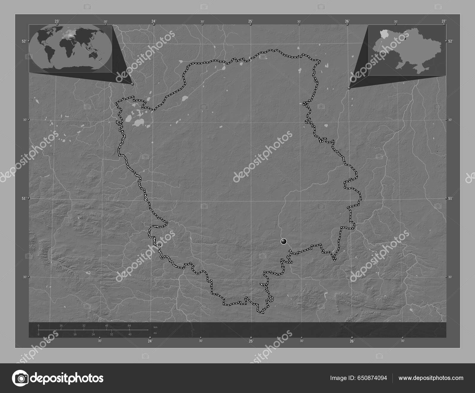 Volyn Region Ukraine Bilevel Elevation Map Lakes Rivers Corner ...
