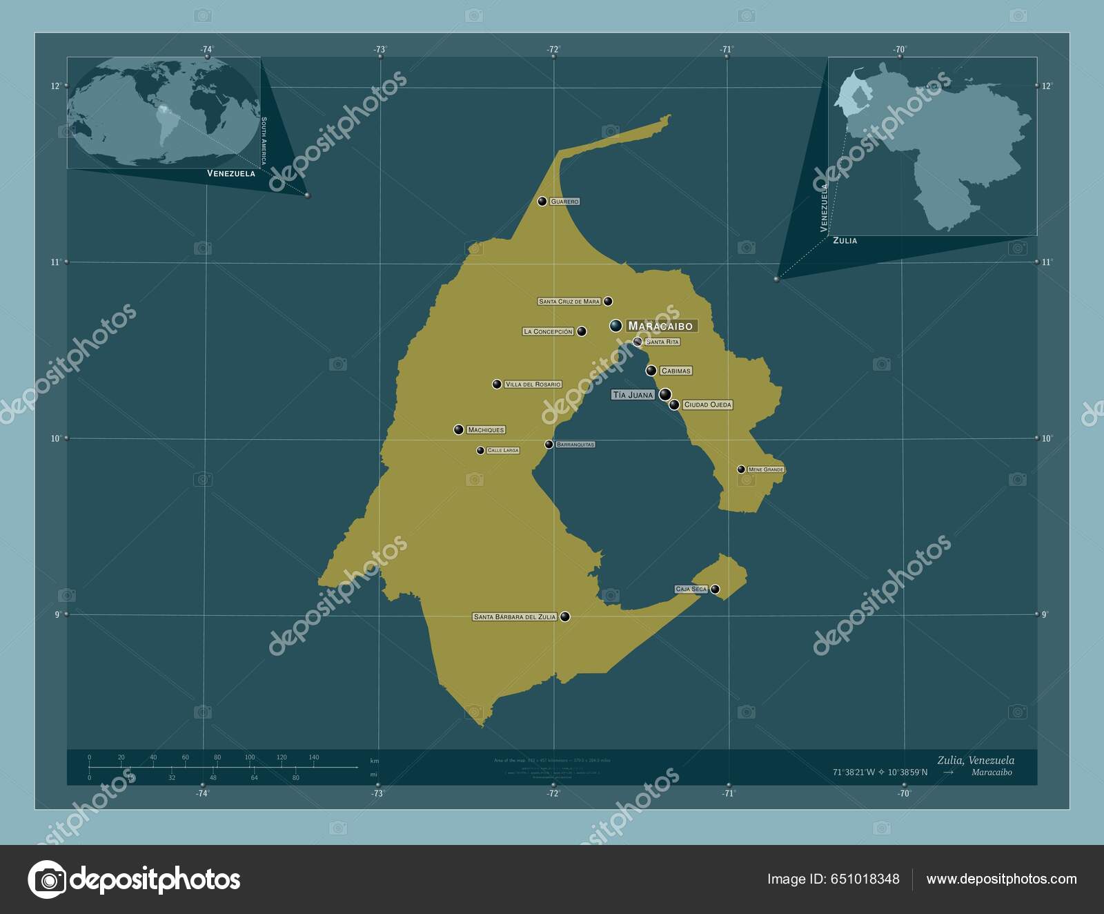 Zulia State Venezuela Solid Color Shape Locations Names Major Cities ...