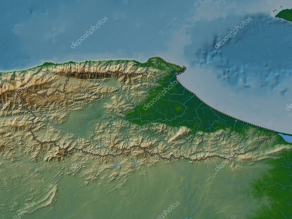 Miranda, estado de Venezuela. Mapa de elevación de colores con lagos y ...