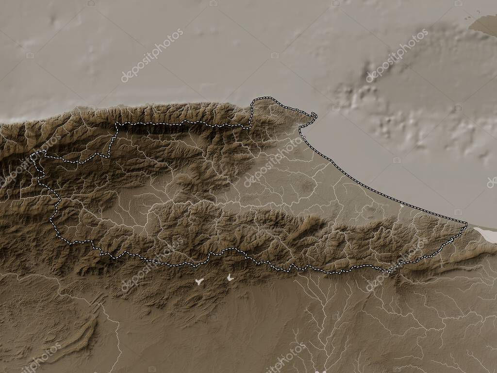Miranda, estado de Venezuela. Mapa de elevación coloreado en tonos ...