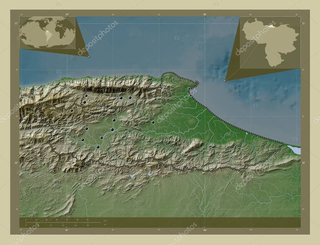 Miranda, estado de Venezuela. Mapa de elevación coloreado en estilo ...