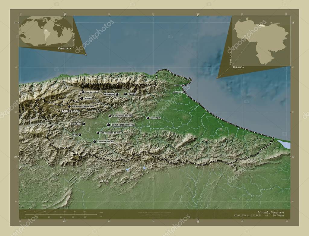 Miranda, estado de Venezuela. Mapa de elevación coloreado en estilo ...