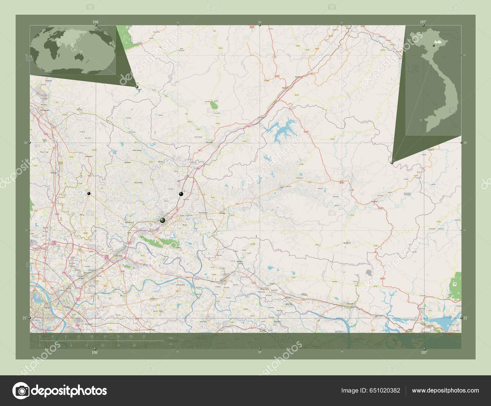 Bac Giang Province Vietnam Open Street Map Locations Major Cities ...