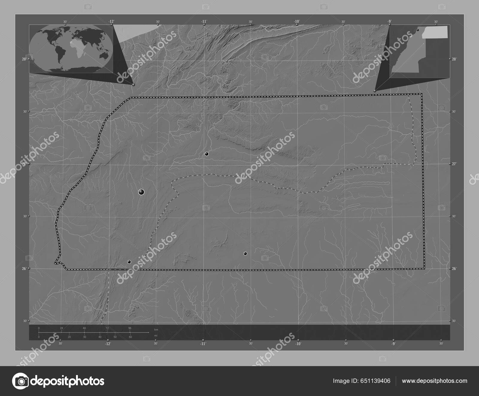 Semara Province Western Sahara Bilevel Elevation Map Lakes Rivers ...