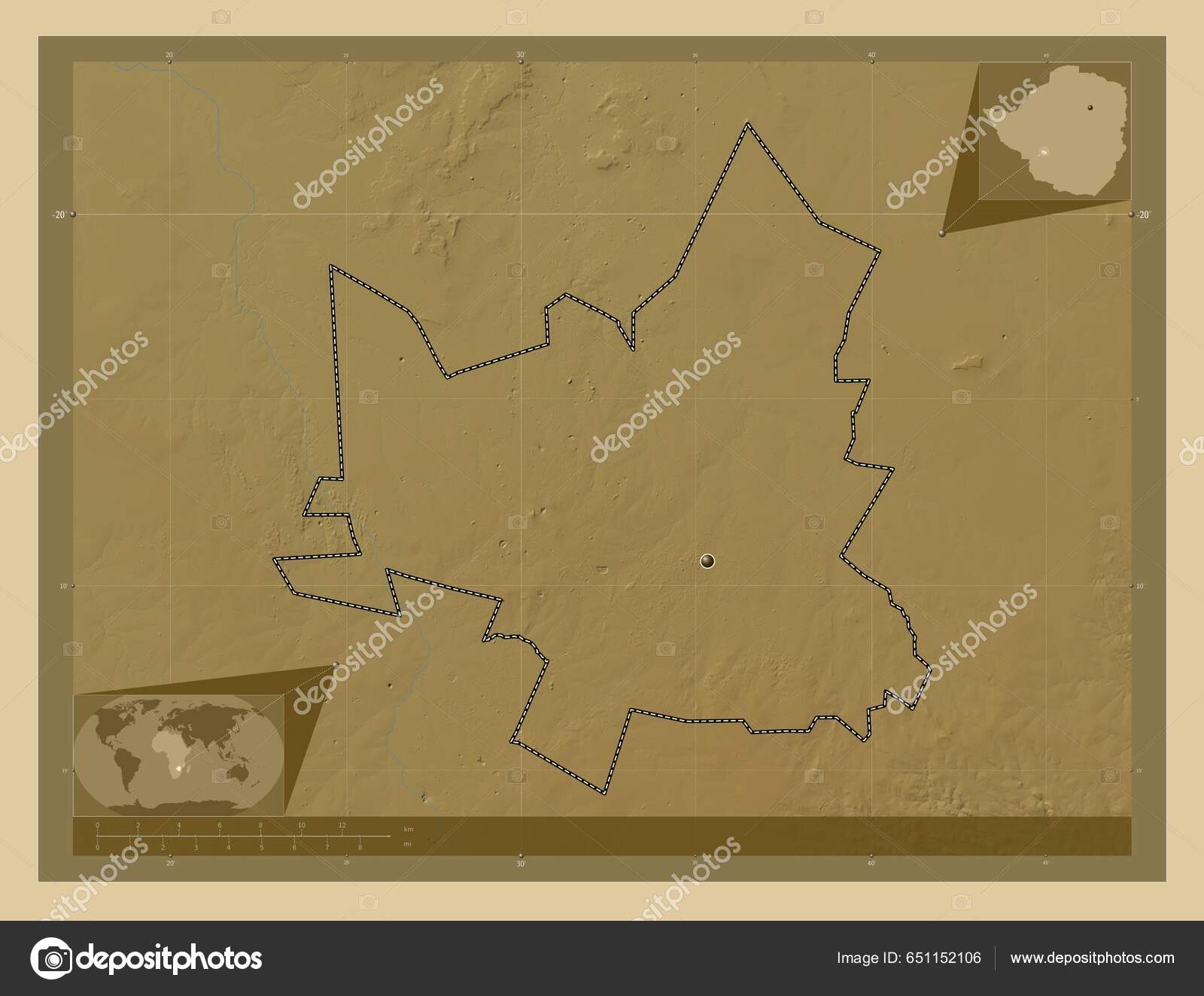 Bulawayo City Zimbabwe Colored Elevation Map Lakes Rivers Corner ...