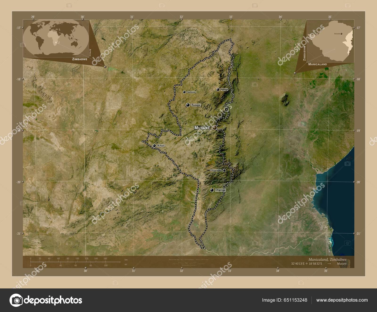 Manicaland Zimbabwe Vilayeti Düşük Çözünürlüklü Uydu Bölgenin Büyük ...