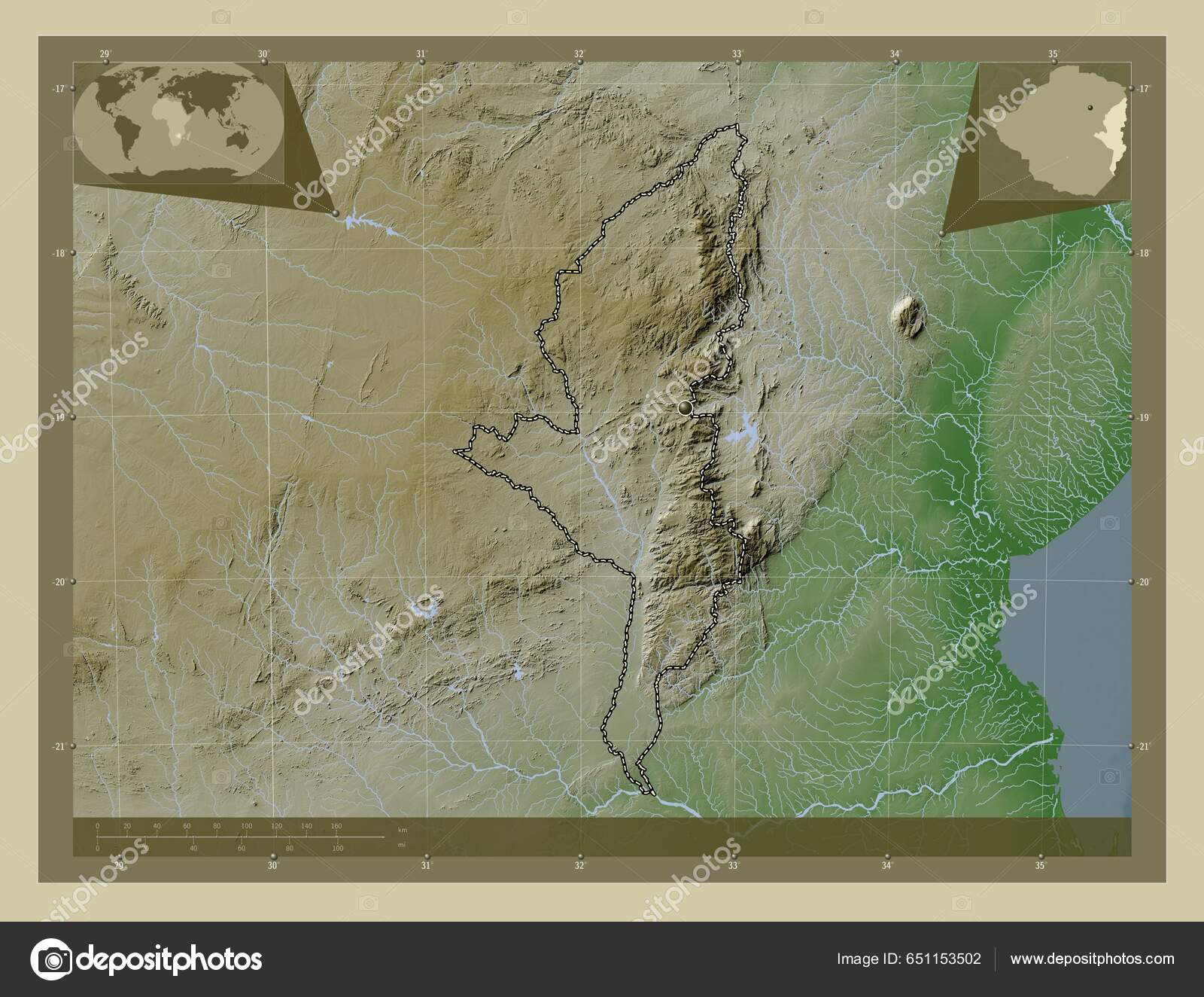 Manicaland Province Zimbabwe Elevation Map Colored Wiki Style Lakes ...