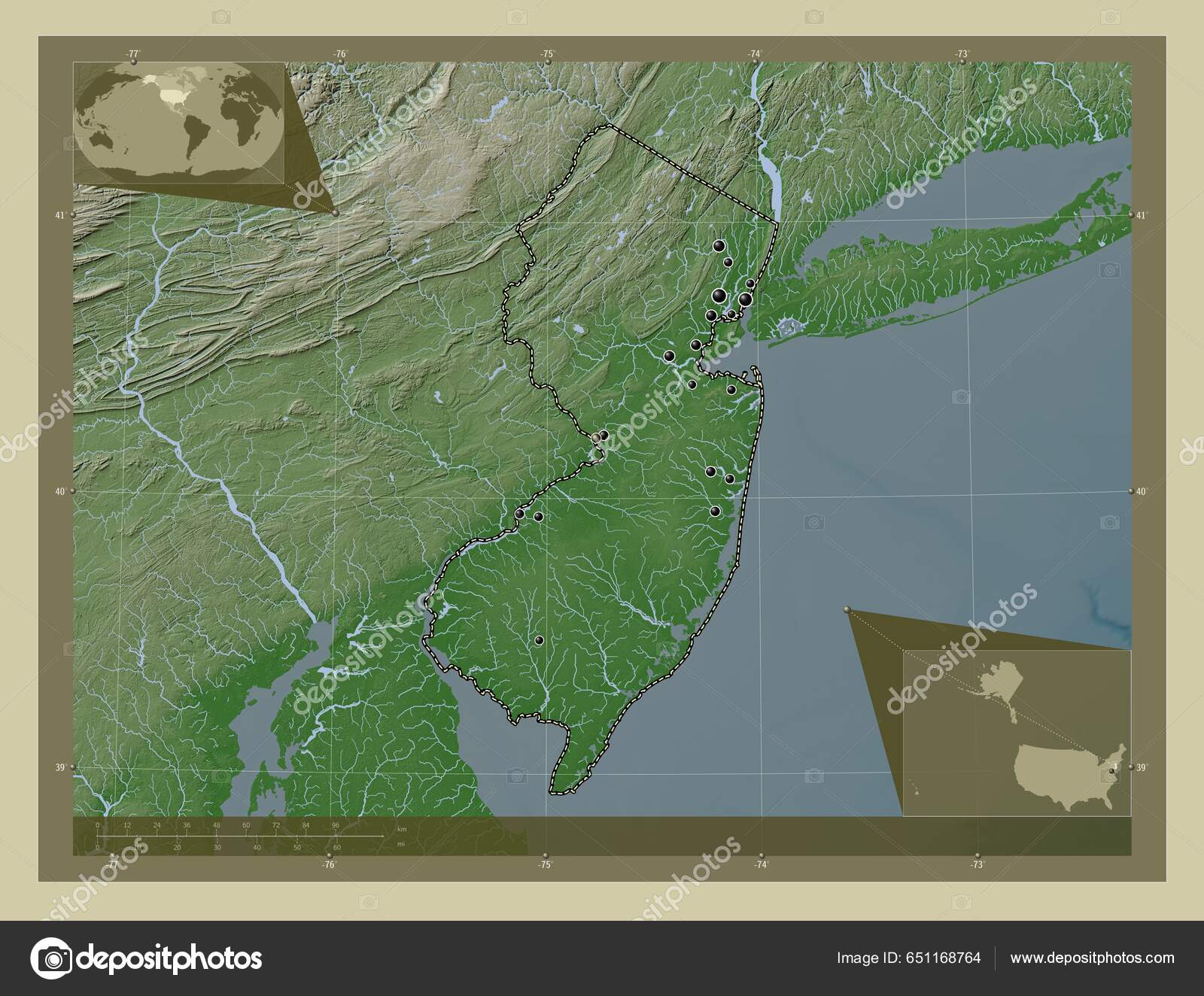 New Jersey State United States America Elevation Map Colored Wiki Stock ...