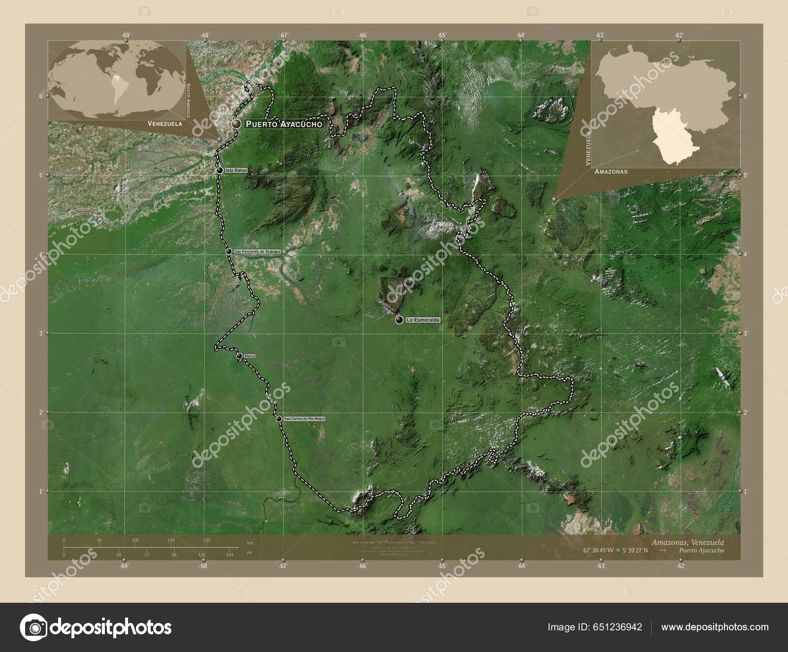 Amazonas State Venezuela High Resolution Satellite Map Locations Names ...