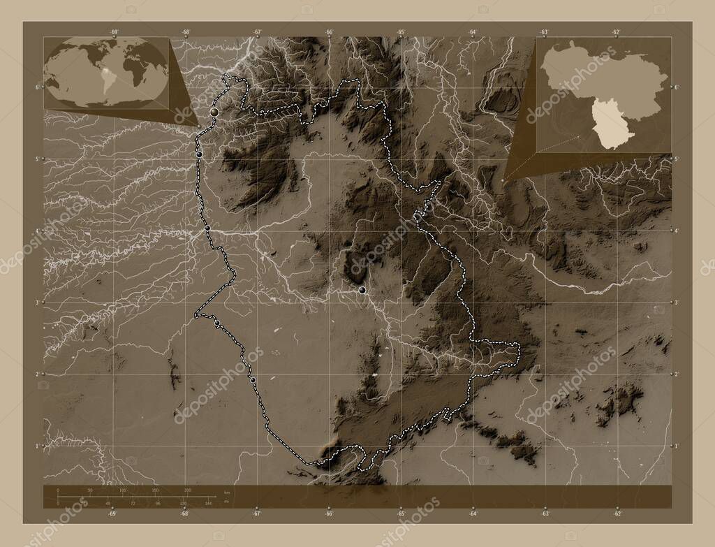 Amazonas, estado de Venezuela. Mapa de elevación coloreado en tonos ...