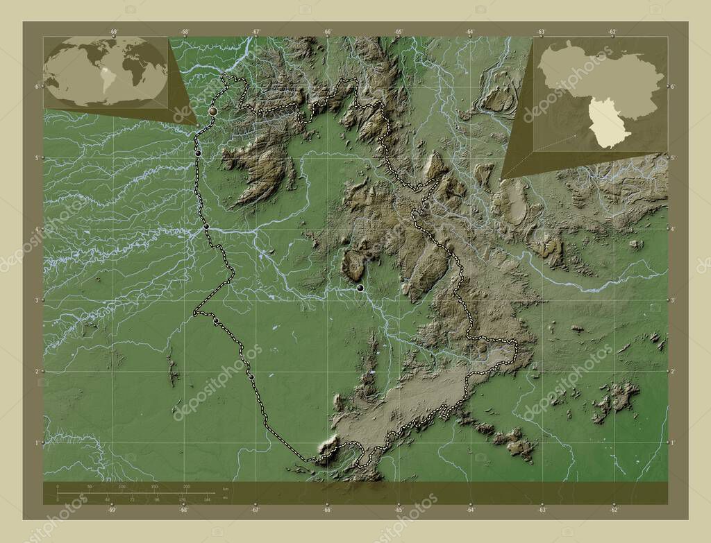 Amazonas, estado de Venezuela. Mapa de elevación coloreado en estilo ...