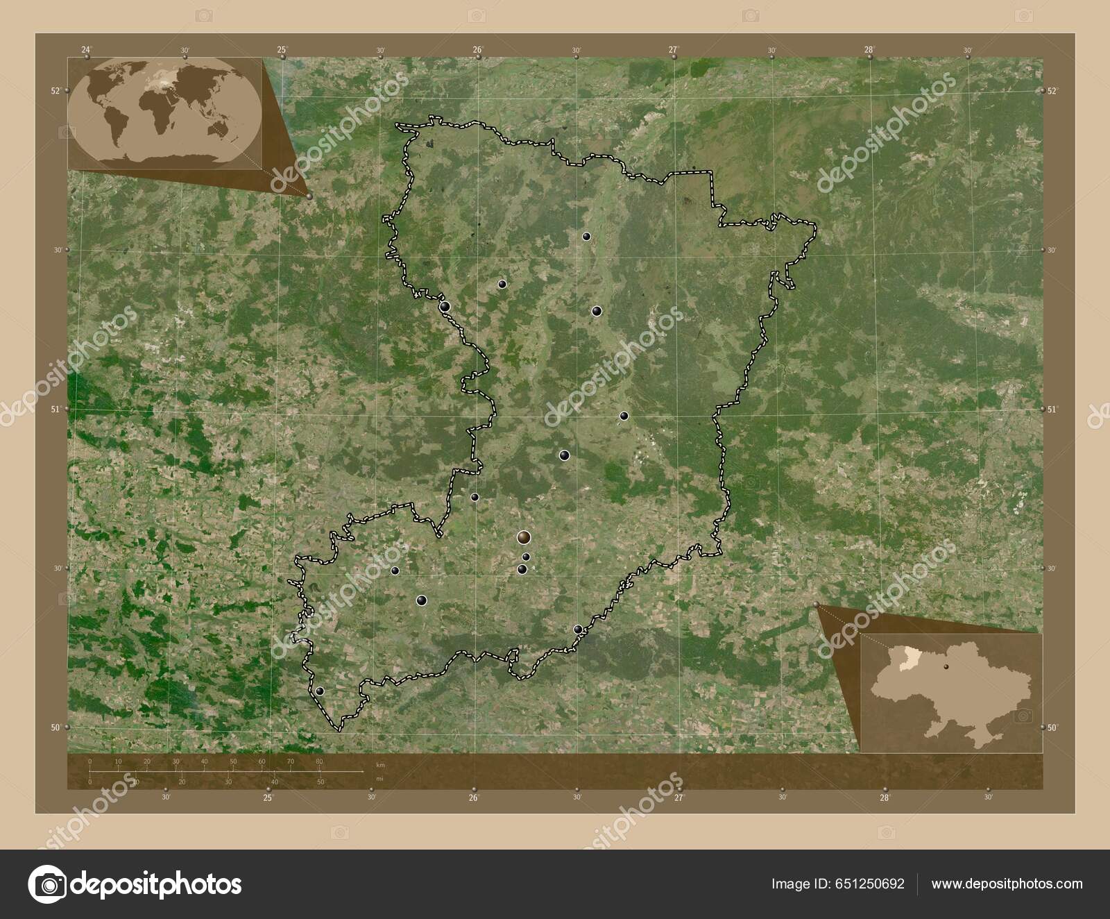Rivne Region Ukraine Low Resolution Satellite Map Locations Major ...