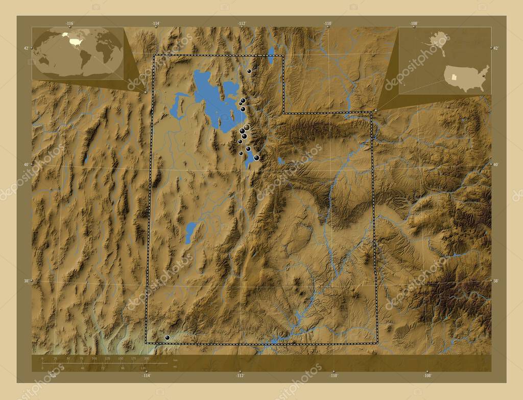 Utah, estado de los Estados Unidos de América. Mapa de elevación de ...