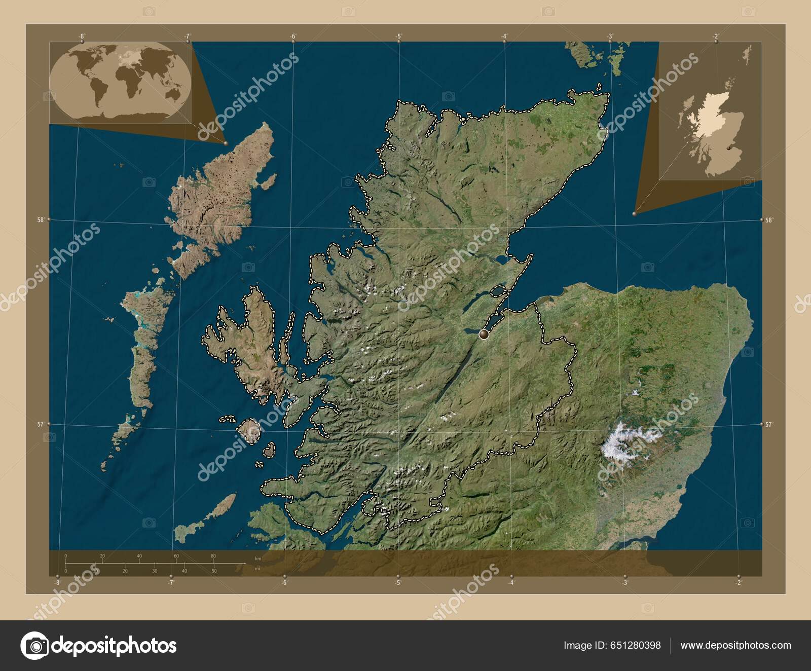 Highland Region Scotland Great Britain Low Resolution Satellite Map ...