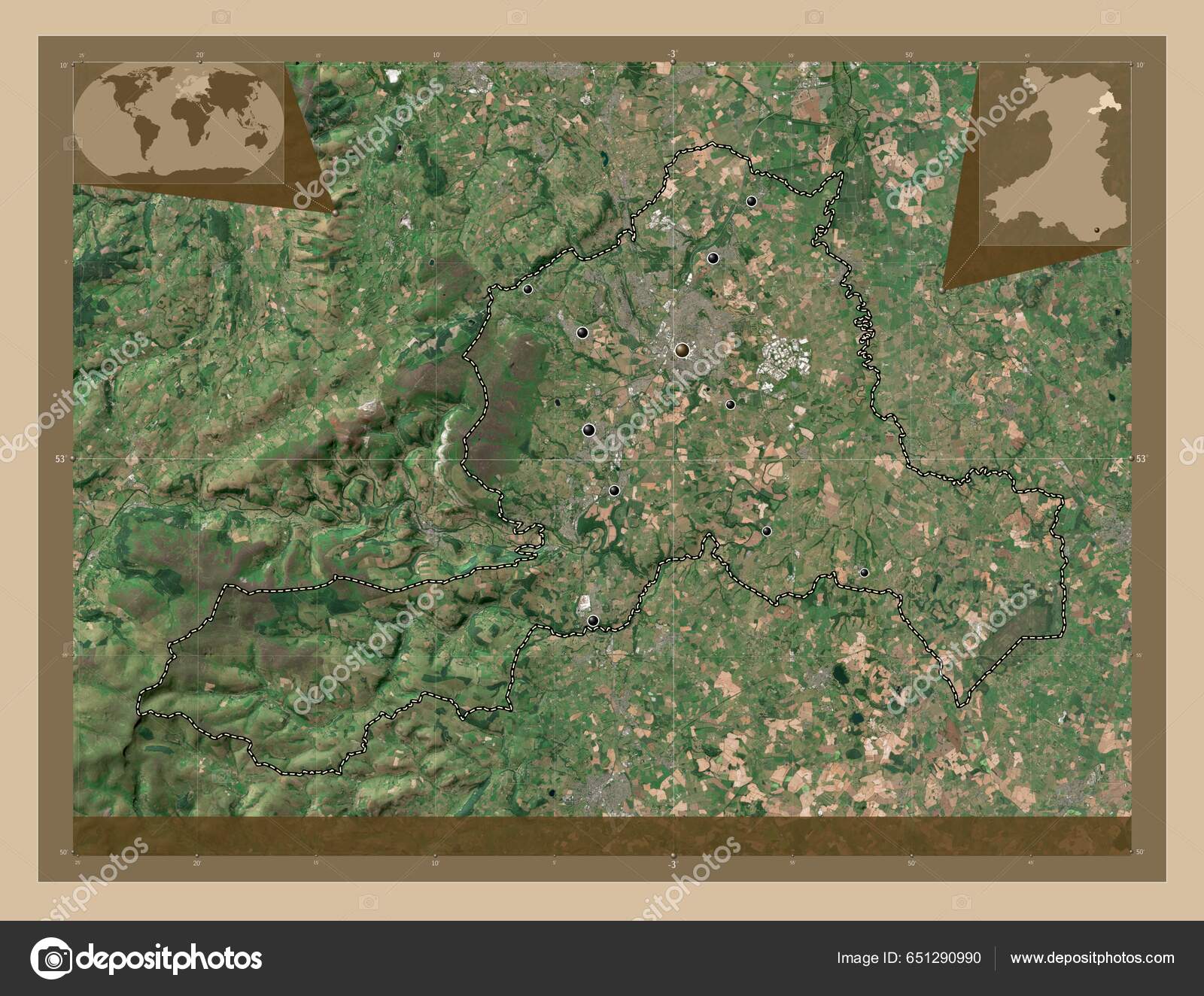 Wrexham Region Wales Great Britain Low Resolution Satellite Map ...