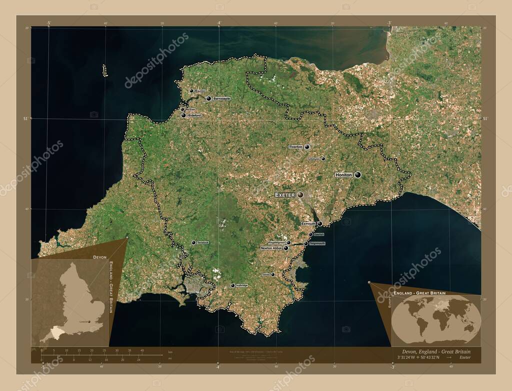Devon, condado administrativo de Inglaterra - Gran Bretaña. Mapa ...