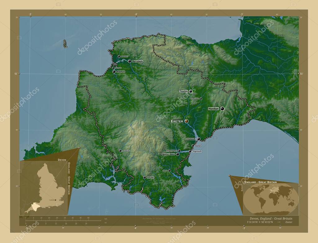 Devon, condado administrativo de Inglaterra - Gran Bretaña. Mapa de ...