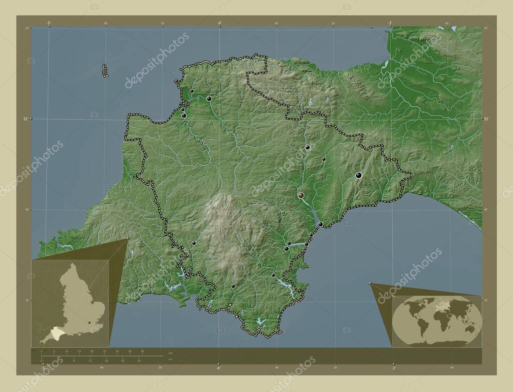 Devon, condado administrativo de Inglaterra - Gran Bretaña. Mapa de ...