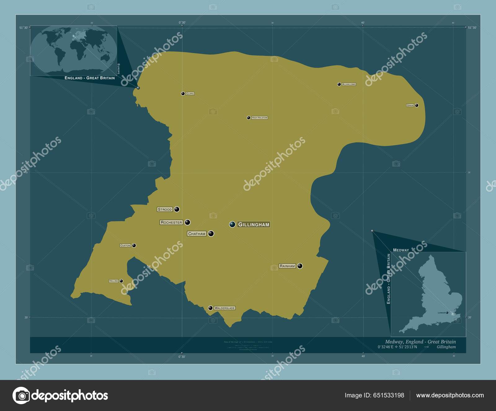 Medway Unitary Authority England Great Britain Solid Color Shape ...