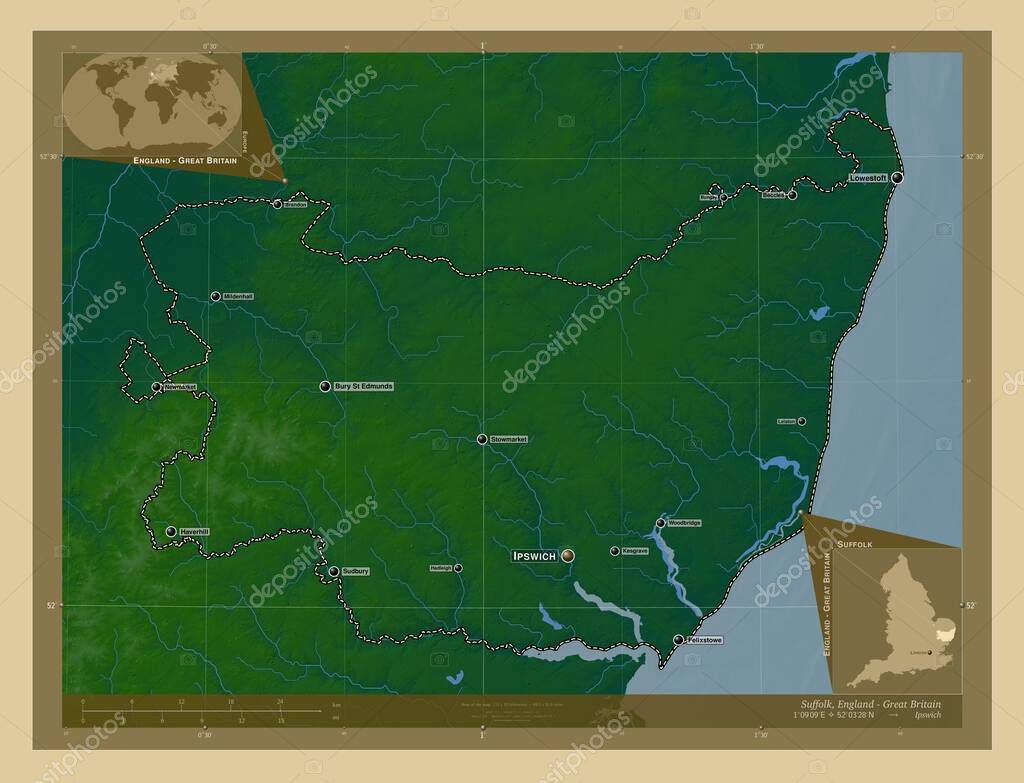 Suffolk, condado administrativo de Inglaterra - Gran Bretaña. Mapa de ...