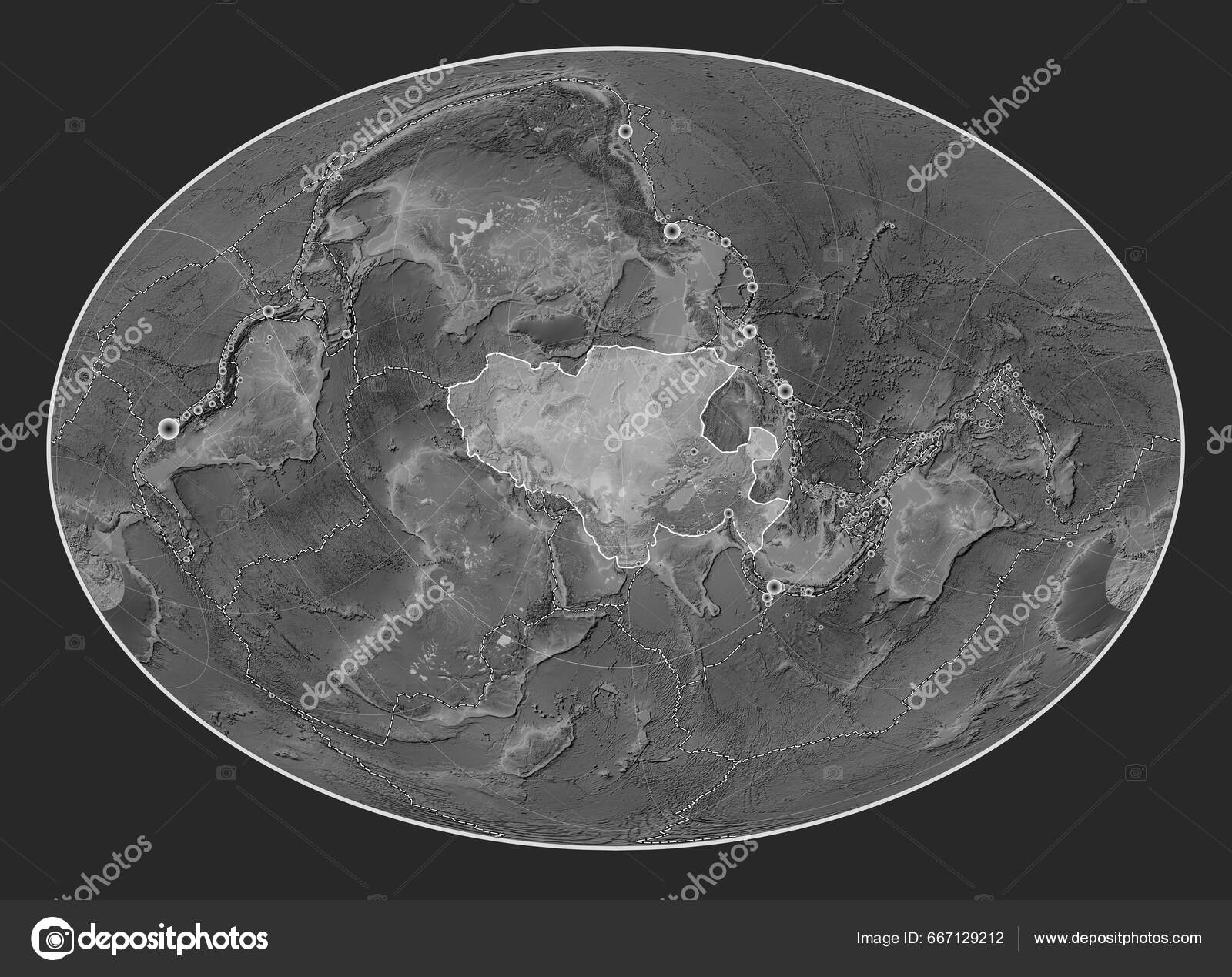 Eurasian Tectonic Plate Grayscale Elevation Map Fahey Oblique ...