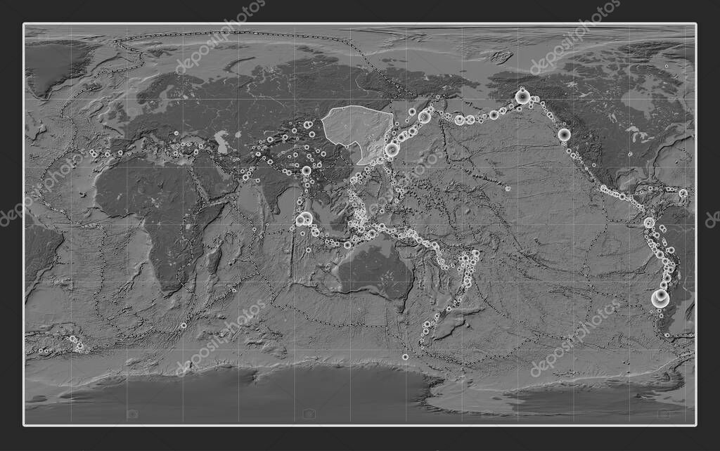 Placa tectónica de Amur en el mapa de elevación bilevel en la ...