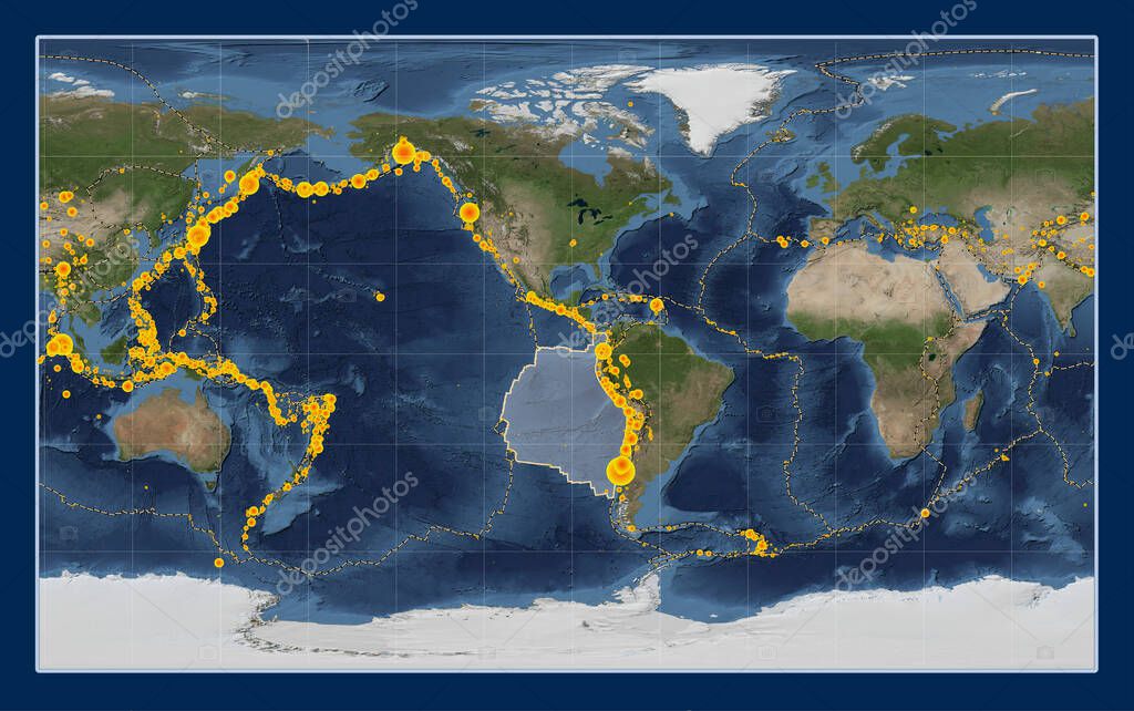 Placa tectónica de Nazca en el mapa satélite de mármol azul en la ...