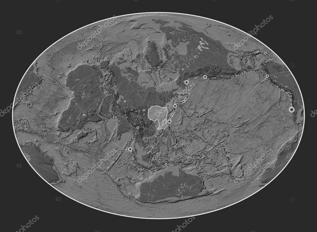 Placa tectónica de Amur en el mapa de elevación bilevel en la ...