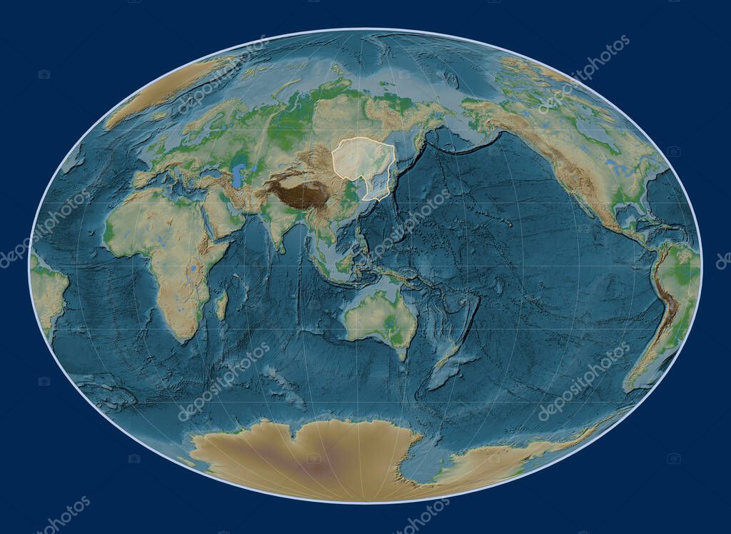 Placa tectónica Amur en el mapa de elevación física en la proyección ...
