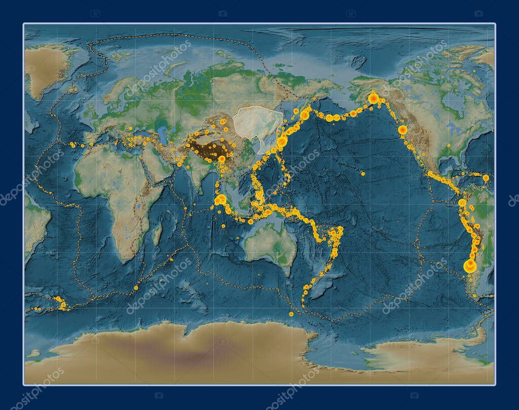 Placa tectónica de Amur en el mapa de elevación física en la Gall ...
