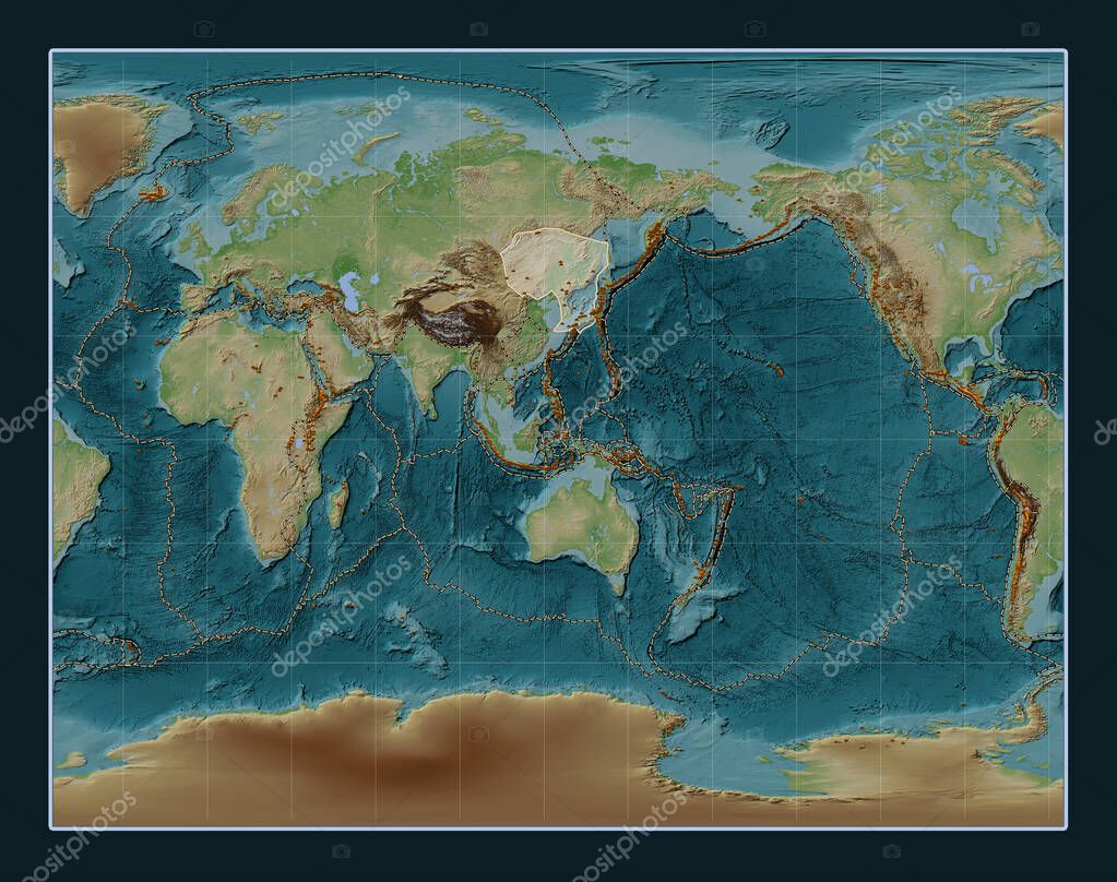 Placa tectónica Amur en el mapa de elevación de estilo Wiki en la ...