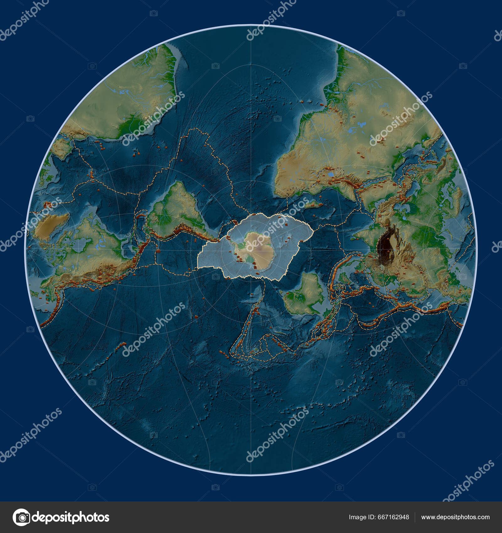 Antarctica Tectonic Plate Physical Elevation Map Lagrange Oblique ...