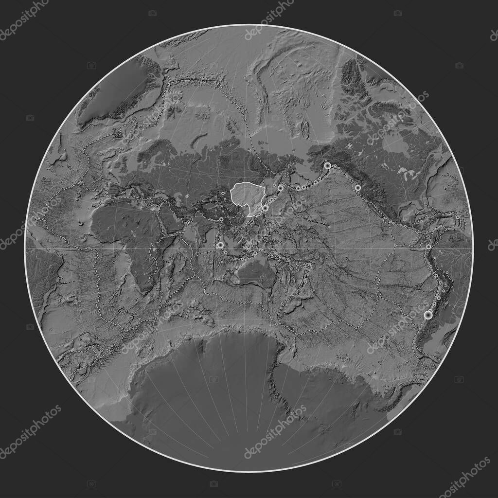 Placa tectónica de Amur en el mapa de elevación bilevel en la ...