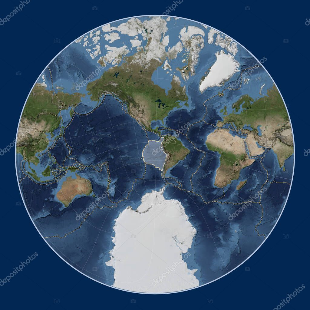 Placa tectónica de Nazca en el mapa satélite de mármol azul en la ...