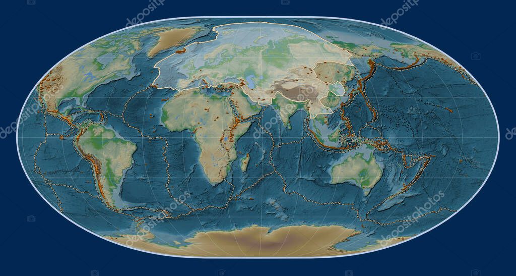 Placa tectónica eurasiática en el mapa de elevación física en la ...