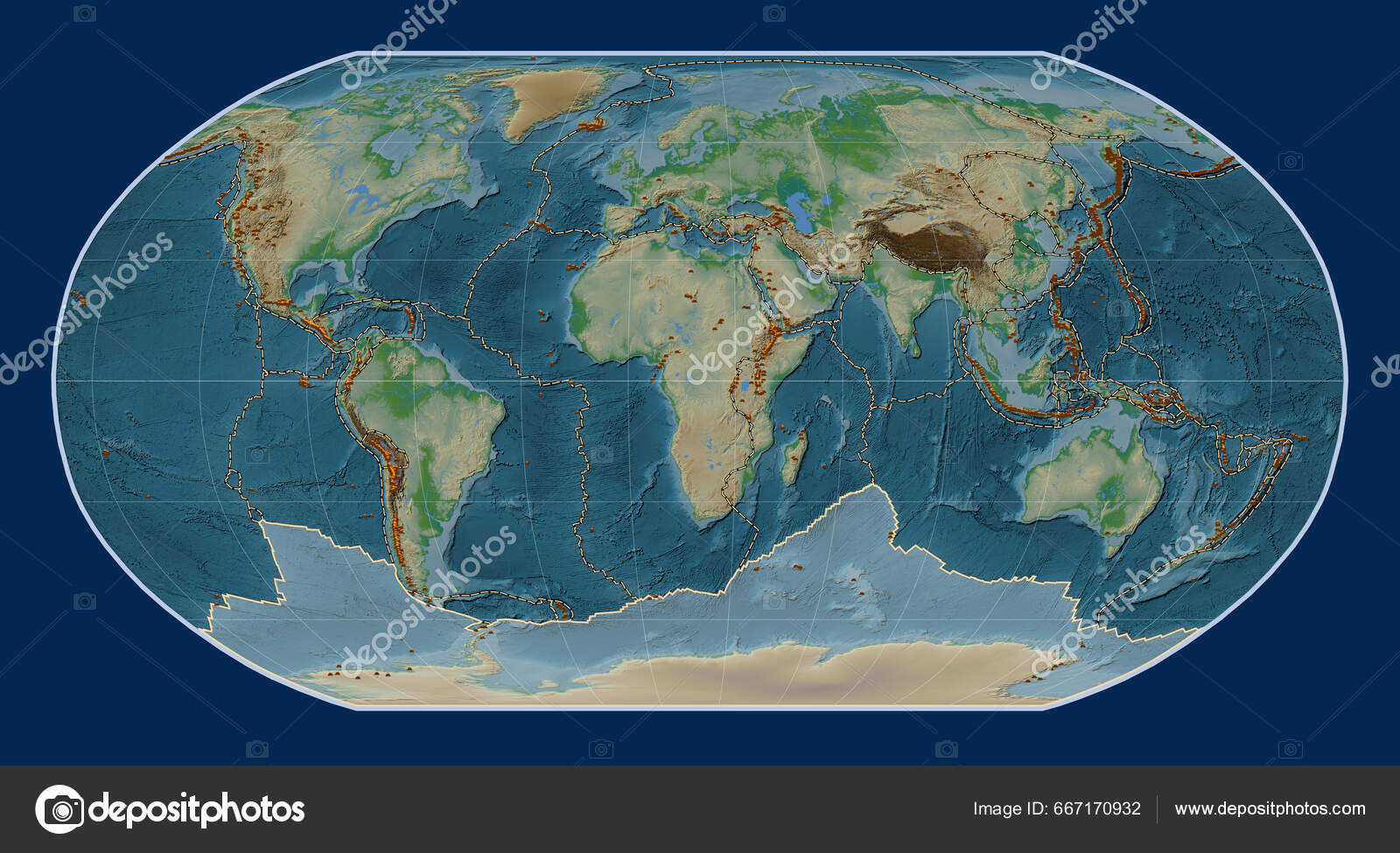 Antarctica Tectonic Plate Physical Elevation Map Robinson Projection ...