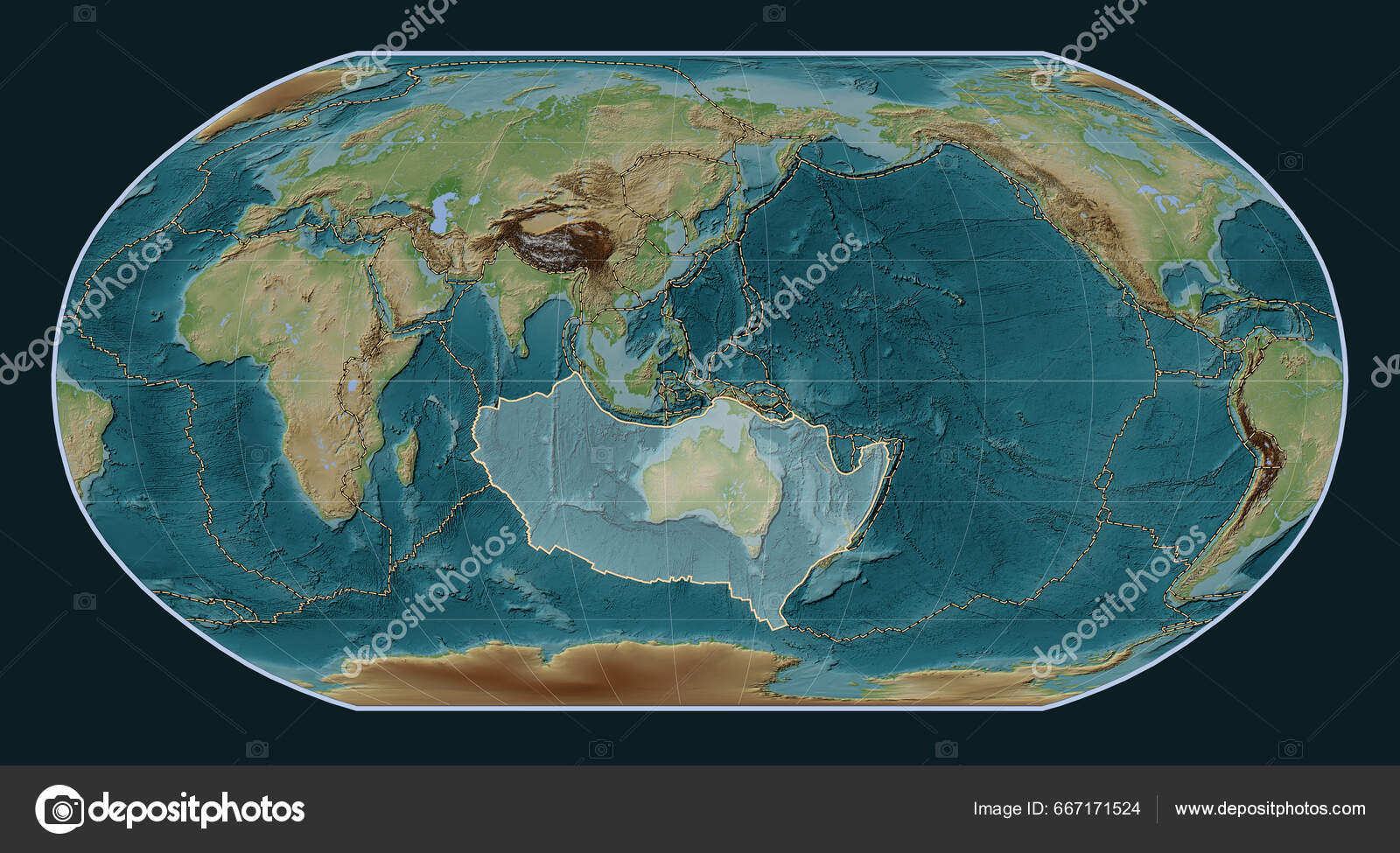 Australian Tectonic Plate Wiki Style Elevation Map Robinson Projection ...