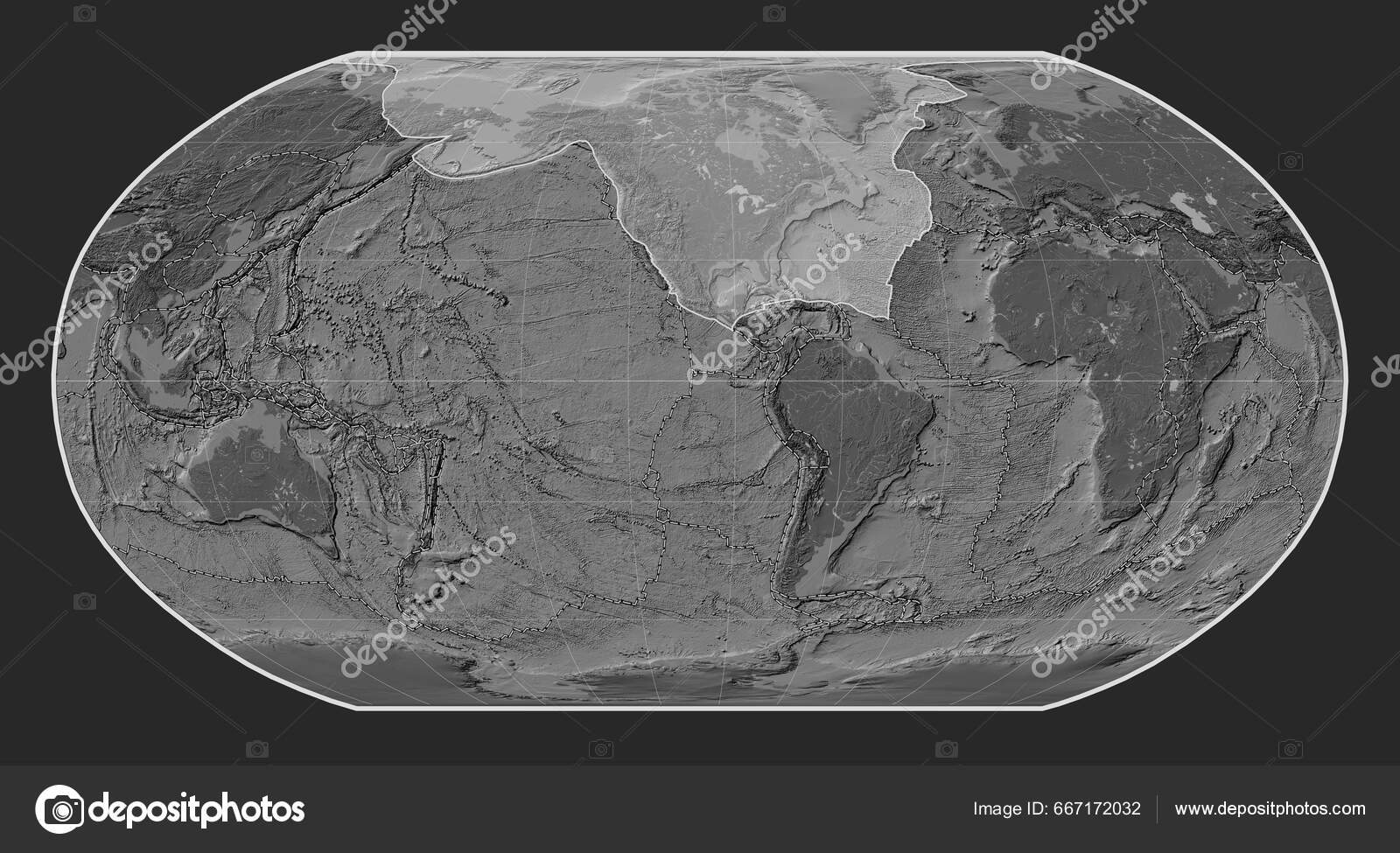 North American Tectonic Plate Bilevel Elevation Map Robinson Projection ...