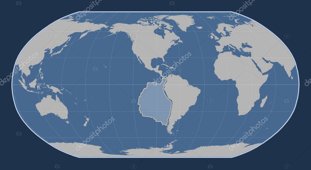 Placa tectónica de Nazca en el mapa de contorno sólido en la proyección ...