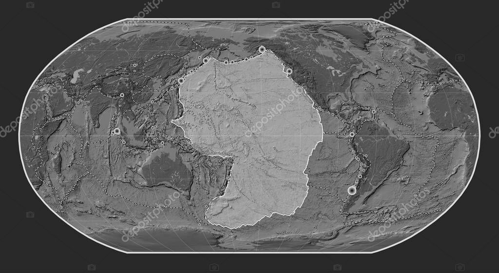 Placa tectónica del Pacífico en el mapa de elevación bilevel en la ...