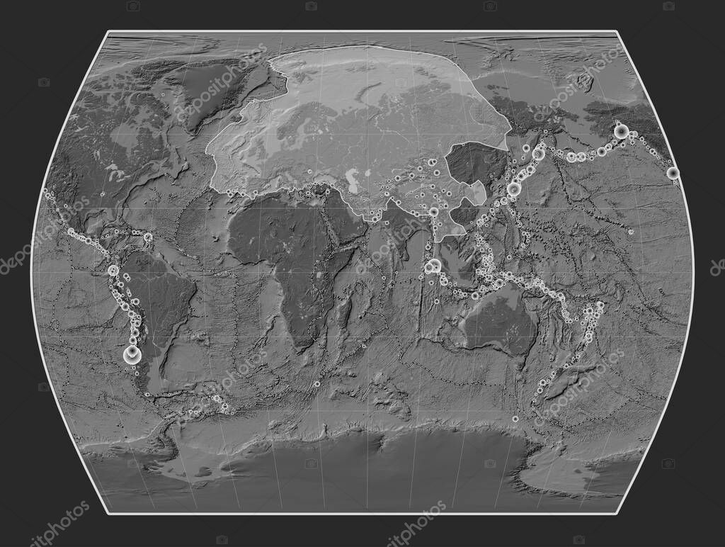 Placa tectónica eurasiática en el mapa de elevación bilevel en la ...