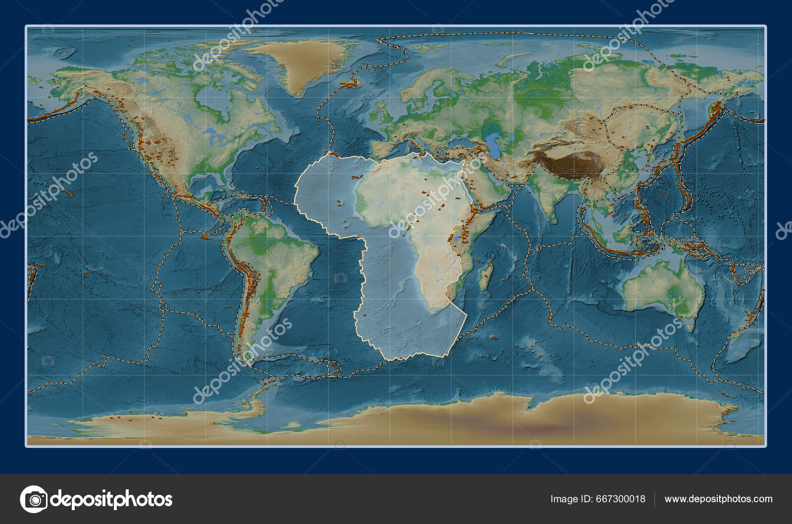 African Tectonic Plate Physical Elevation Map Patterson Cylindrical ...