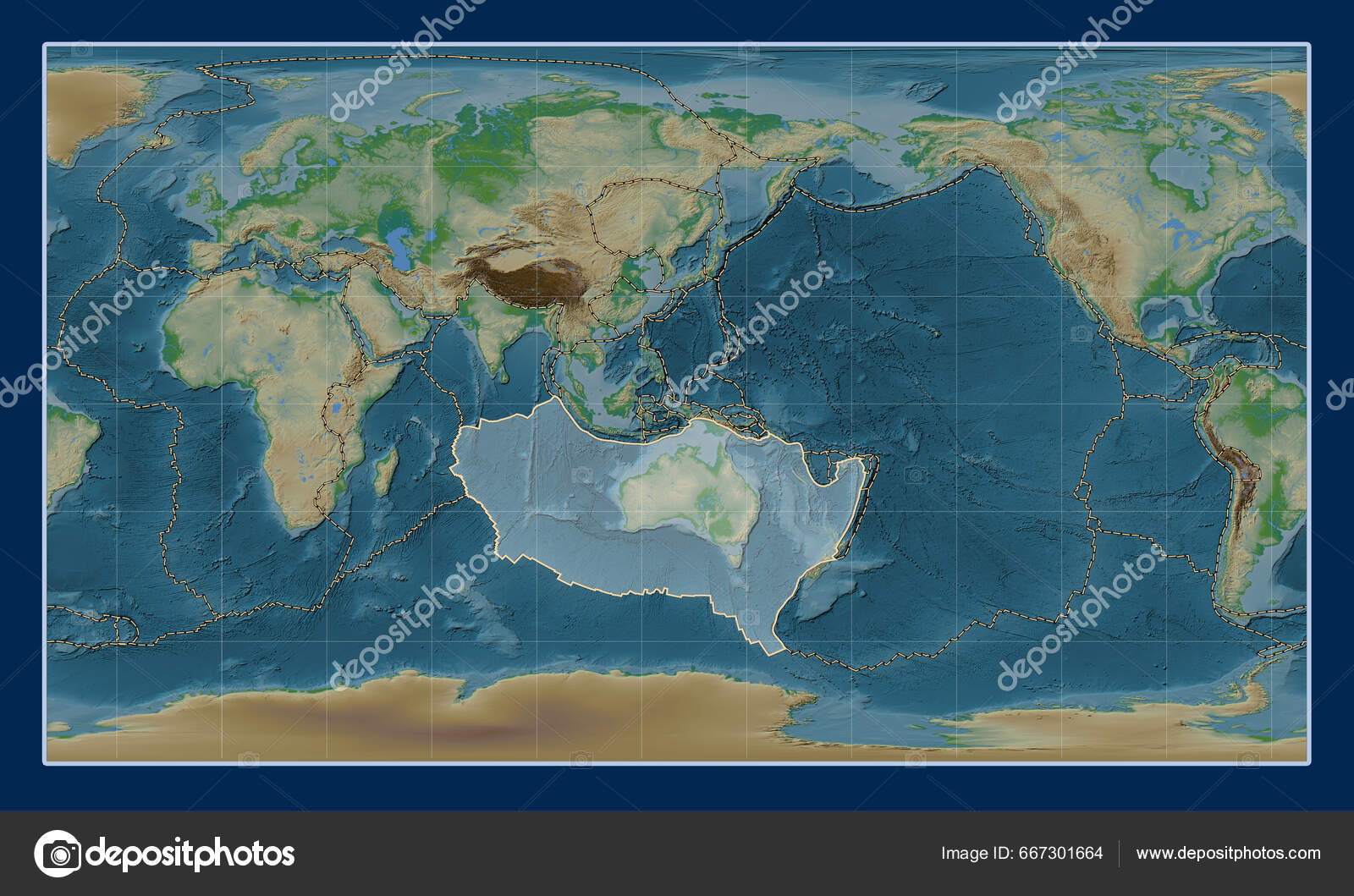 Australian Tectonic Plate Physical Elevation Map Patterson Cylindrical ...