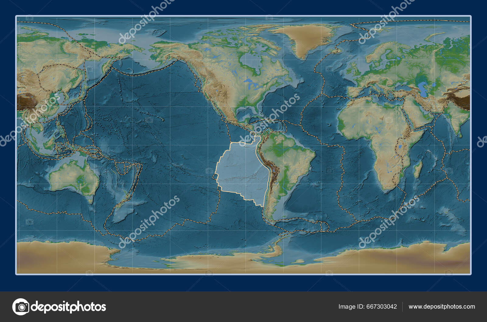 Placa Tectónica Nazca Mapa Elevación Física Proyección Cilíndrica ...