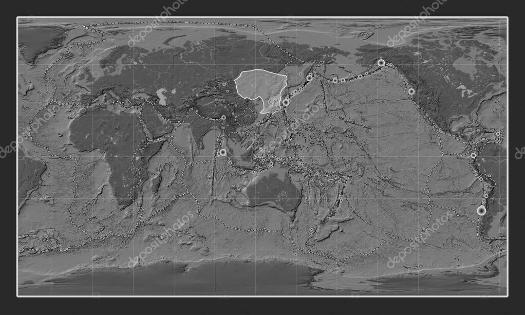 Placa tectónica de Amur en el mapa de elevación bilevel en la ...