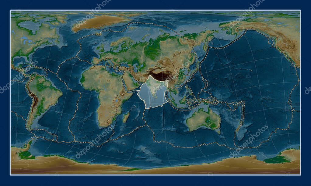 Placa tectónica india en el mapa de elevación física en la proyección ...