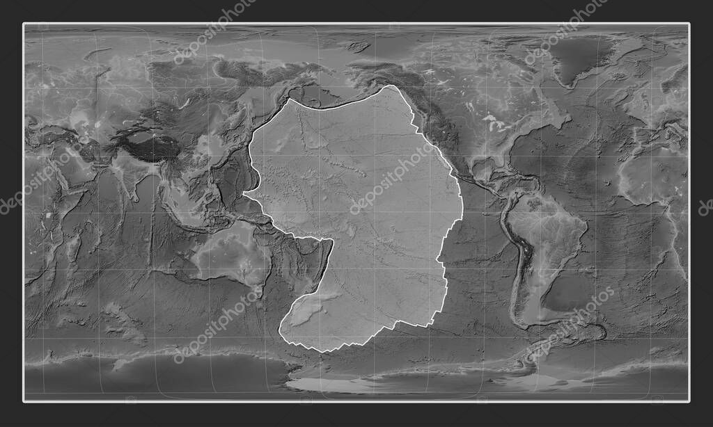 Placa tectónica del Pacífico en el mapa de elevación a escala de grises ...