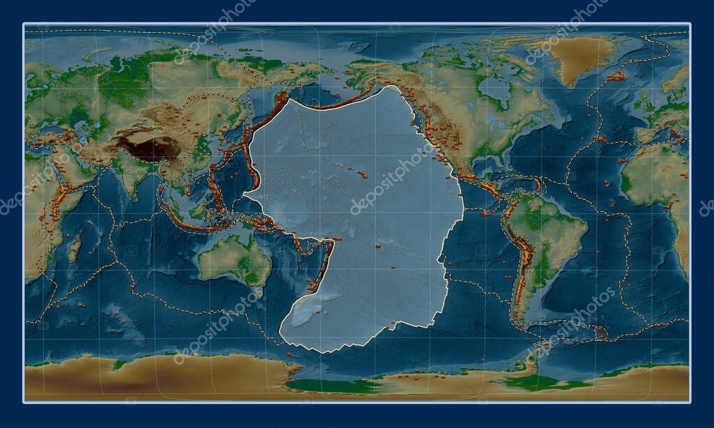 Placa tectónica del Pacífico en el mapa de elevación física en la ...